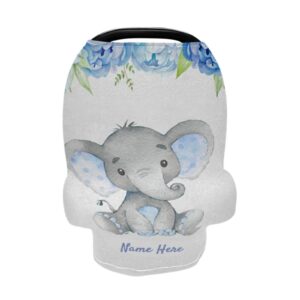 personalized baby car seat cover with name & date, custom cute elephant baby car seats canopy for boys girls, nursing breastfeeding stroller covers, gift for newborn infant