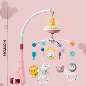 BSROLUNA Baby Crib Mobile with Music and Lights, Baby Mobile for Crib with Remote Control, Hanging Rotating Animals Rattles, 16 Songs and Timing Function, Cartoon Baby Crib Toys for Girls (BabyPink)