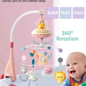 BSROLUNA Baby Crib Mobile with Music and Lights, Baby Mobile for Crib with Remote Control, Hanging Rotating Animals Rattles, 16 Songs and Timing Function, Cartoon Baby Crib Toys for Girls (BabyPink)