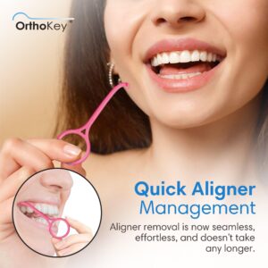 OrthoKey Clear Aligner Removal Tool for Teeth — Grabber Remover Tool for Invisible Removable Braces & Retainers — Fits Into a Dental Carrying or Aligner Case Cleaner — Small Size, Pink and Black