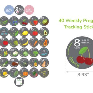 Bump Stickers - 40 Weekly Pregnancy Tracking Stickers – Week 5 to 40 + 4 Bonus Stickers – Pregnancy Photo Prop – Fruit 3.93 Inch