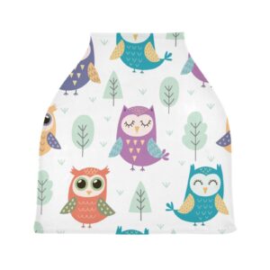 wellday baby car seat covers cartoon owls stretchy breastfeeding scarf breathable infant carseat canopy nursing covers multi use for stroller high chair shopping cart boys and girls