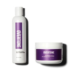 overtone haircare extreme purple healthy duo - semi-permanent color depositing conditioner & daily conditioner set - cruelty-free hair color w/shea butter & coconut oil (extreme purple)