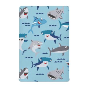 fitted crib sheet for boys girls, cute shark jersey knit baby sheet for standard crib and toddler bed mattresses, cozy soft breathable, 28 x 52 in