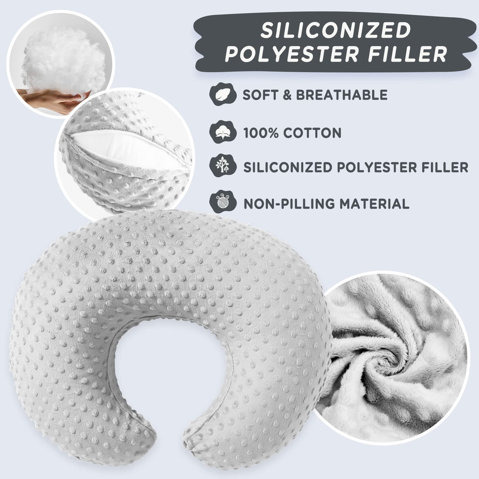 Ezencon Nursing Pillow and Positioner, Breastfeeding and Bottlefeeding Pillow, Breast Feeding Pillow with Removable and Washable Pillow Cover(Gray-Dot)