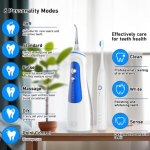 Rechargable Water Dental Flosser with Electric Toothbrush Combo for Teeth Cleaning, Oral Irrigator with 6 Flossing Modes & 5 Jet Tips, Electric Toothbrush with 3 Brushing Modes & 4 Brush Heads