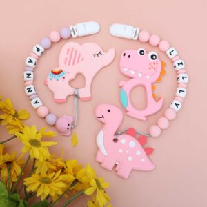 Panny & Mody Personalized Car Seat and Stroller Toys with Name, Customized Stroller Toy Clip with Name - Cute Elephant(White)