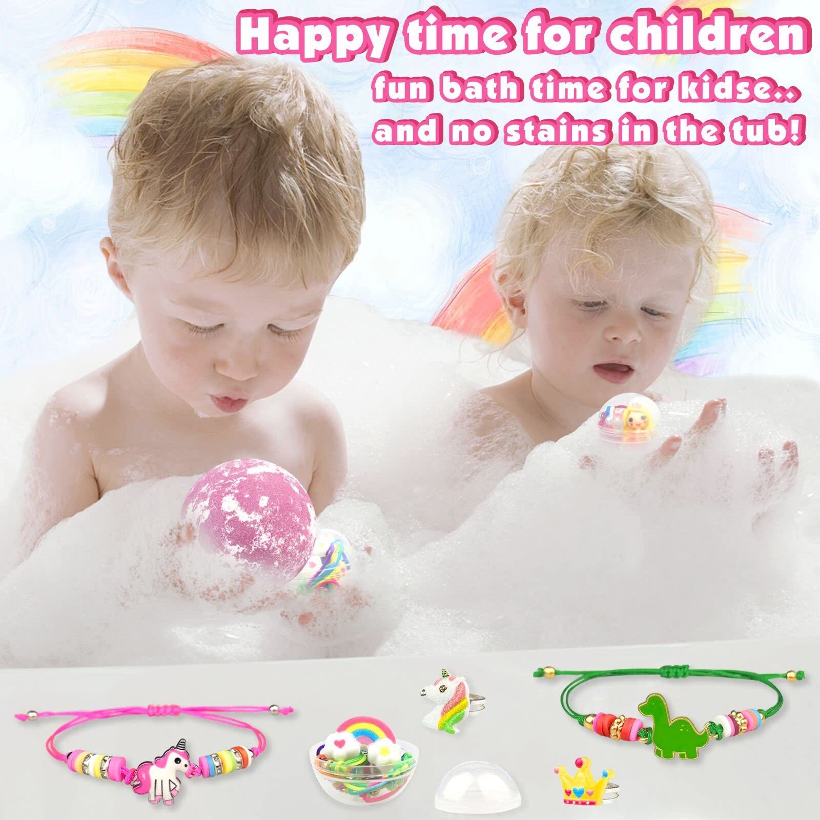 Bath Bombs for Kids with Surprise Inside 6 Large Organic Bubble Kids Bath Bomb with Bracelets and Rings Toys Safe and Natural bathbombs Easter Gifts for 4 5 6 7 8 9 Years Old Girls Birthday Christmas