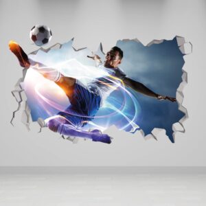 3d soccer wall decor - soccer player stickers - sport wall art - football boys room decorations for bedroom - man cave wall decor- football accessories boys - ball decals - soccer player decal - soccer wall decal (24"w x 16"h (60cm x 40cm))