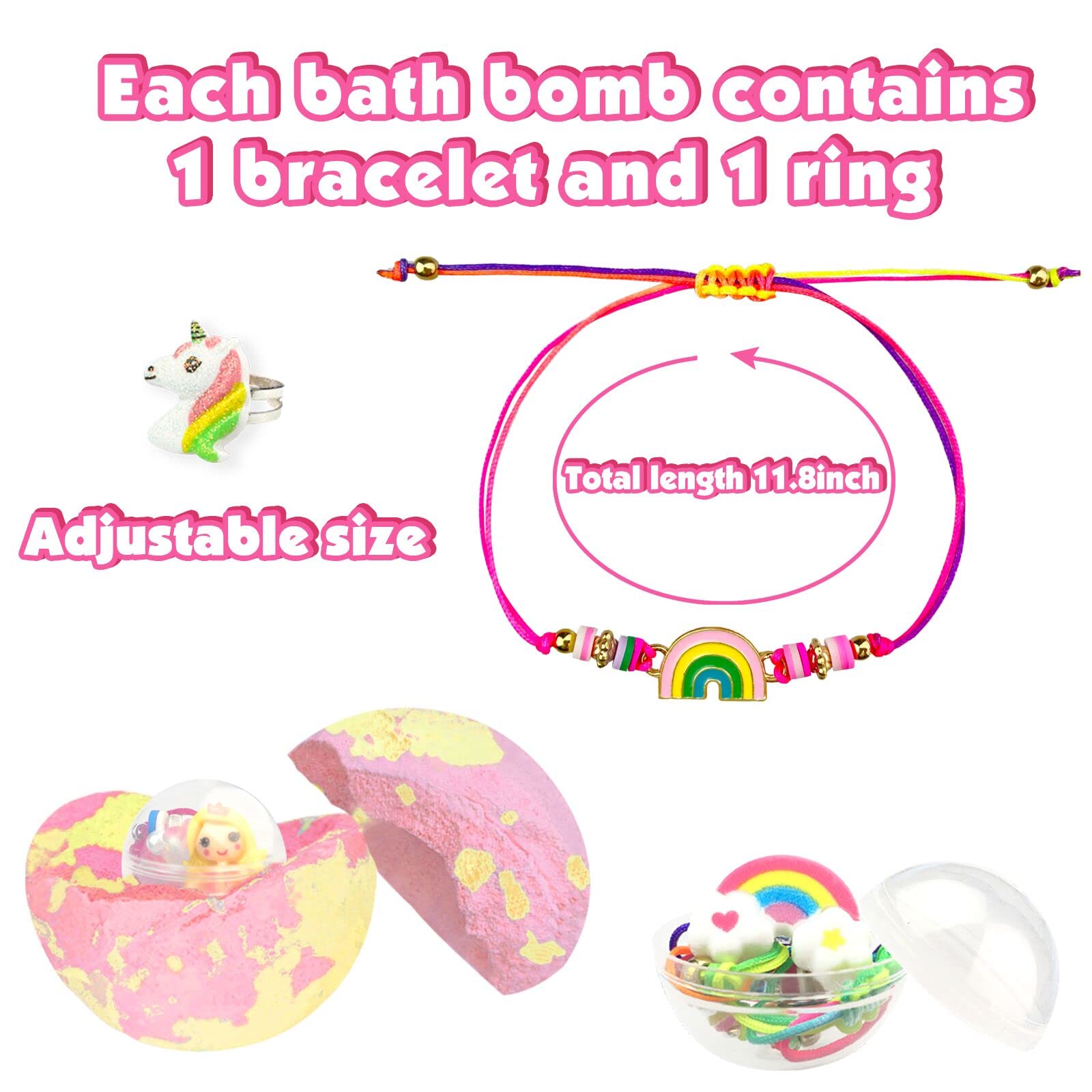 Bath Bombs for Kids with Surprise Inside 6 Large Organic Bubble Kids Bath Bomb with Bracelets and Rings Toys Safe and Natural bathbombs Easter Gifts for 4 5 6 7 8 9 Years Old Girls Birthday Christmas