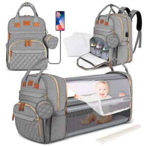 hb homeboat diaper bag with changing station,baby diaper bags for baby boy girl large diaper bag multifunctional large diaper backpack baby mom bag with bassinet stroller straps - grey