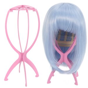 missuhui wig stand wig holder, short wig stand portable wig head stand, collapsible wig holder for multiple wigs, wig display stand tool travel wig stand (2pcs pink)