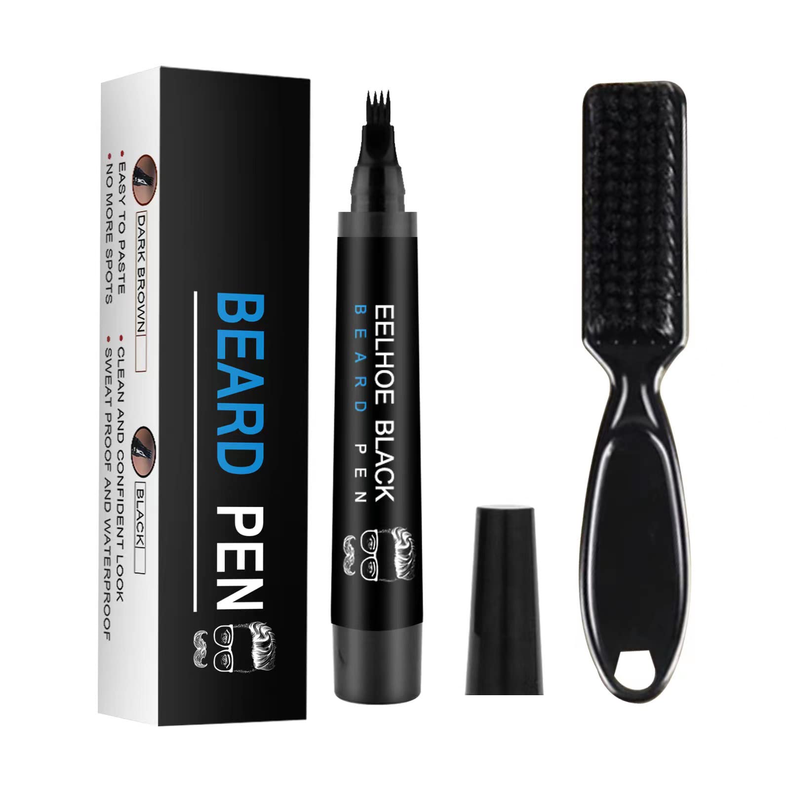 Waterproof Beard Filler Kit for Men - Pencil, Pen, Darkener Marker with Natural Finish for Beard, Moustache & Eyebrows - Bristle Brush Included