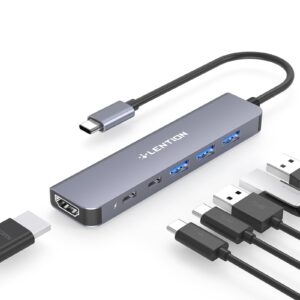 lention usb c hub, 6 in 1 usb c to usb adapter, usb c multiport hub with 4k hdmi port, 1 usb-c data port, 3 5gbps usb-a ports, 100w pd and for new macbook pro, mac air and more (ce35s, space gray)