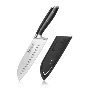 cangshan alps series 502742 german steel forged 7-inch santoku knife with sheath, black