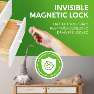 Cabinet Lock for Babies, Magnetic Child Safety Lock, Cupboard and Drawer Baby Proofing Lock, Invisible Magnetic Lock, Easy Installation (10 locks + 2 keys)