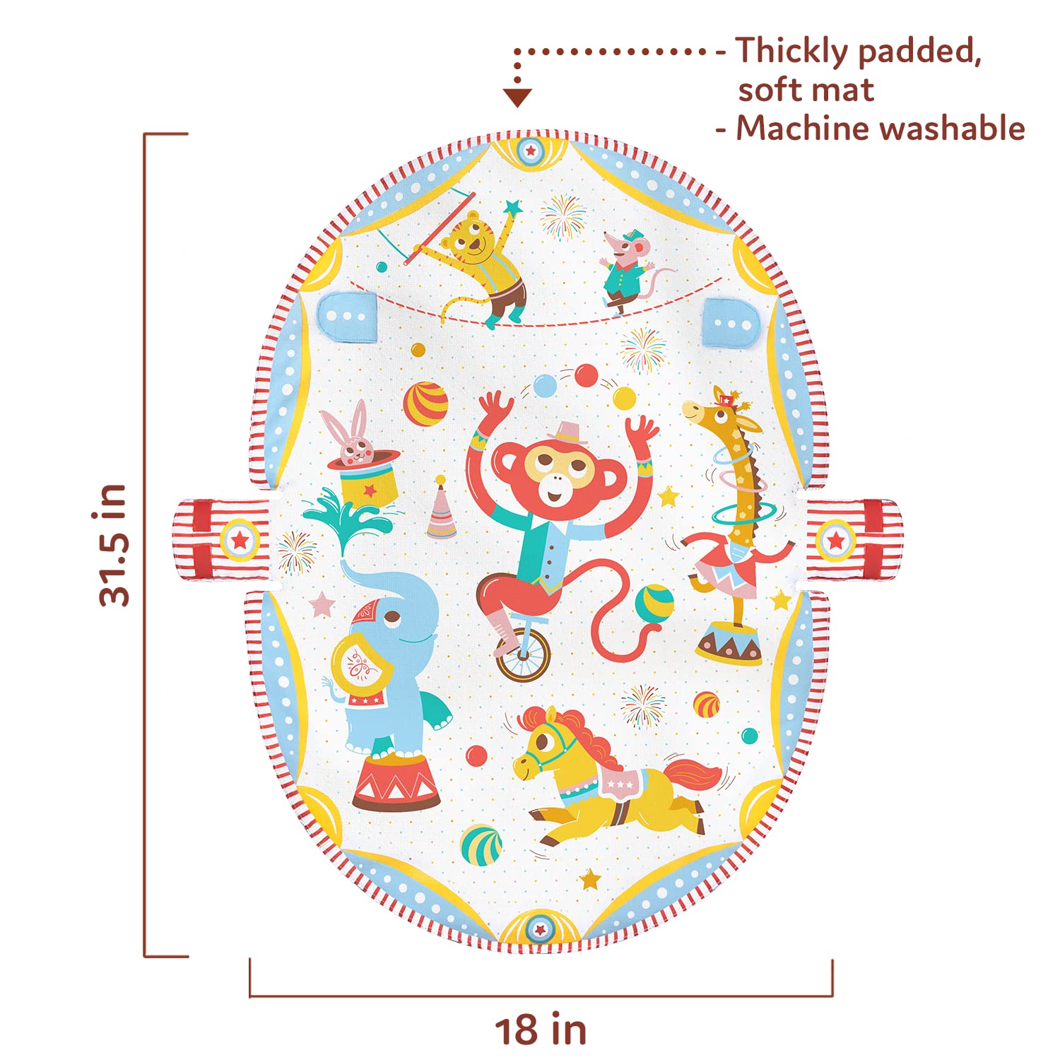 Yookidoo Circus Baby Playmat Gym. with Musical Motorized Mobile, Tummy Time Pillow, Mirror, and Newborn Textured Animal Figures. Infant Activity for 0-12 Month.