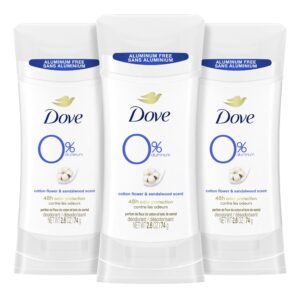 dove 0% aluminum deodorant stick cotton flower & sandalwood 3 count for 48-hour odor protection aluminum free deodorant 2.6 oz