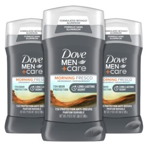 dove men + care deodorant stick for men morning fresco aluminum free 72-hour odor protection mens deodorant with essential oils & 1/4 moisturizing cream, 3 ounce (pack of 3)