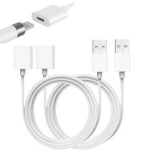 design for apple pencil charger,apple pencil adapter 1ft 2 pack, ipencil pen first gen charging cable compatible with apple pencil 1st generation,usb a male to lightning female (apple white)