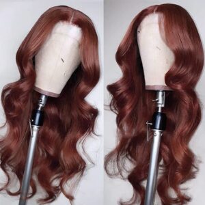 Reddish Brown Lace Front Wigs Human Hair Auburn Colored 13x6 HD Body Wave Frontal Wigs for Black Women 180 Density Copper Red Glueless Body Wave Lace Front Wig Human Hair Pre Plucked Baby Hair 24 Inch