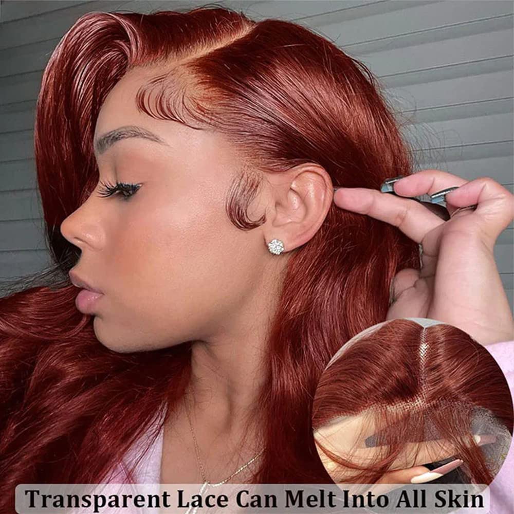 Reddish Brown Lace Front Wigs Human Hair Auburn Colored 13x6 HD Body Wave Frontal Wigs for Black Women 180 Density Copper Red Glueless Body Wave Lace Front Wig Human Hair Pre Plucked Baby Hair 24 Inch