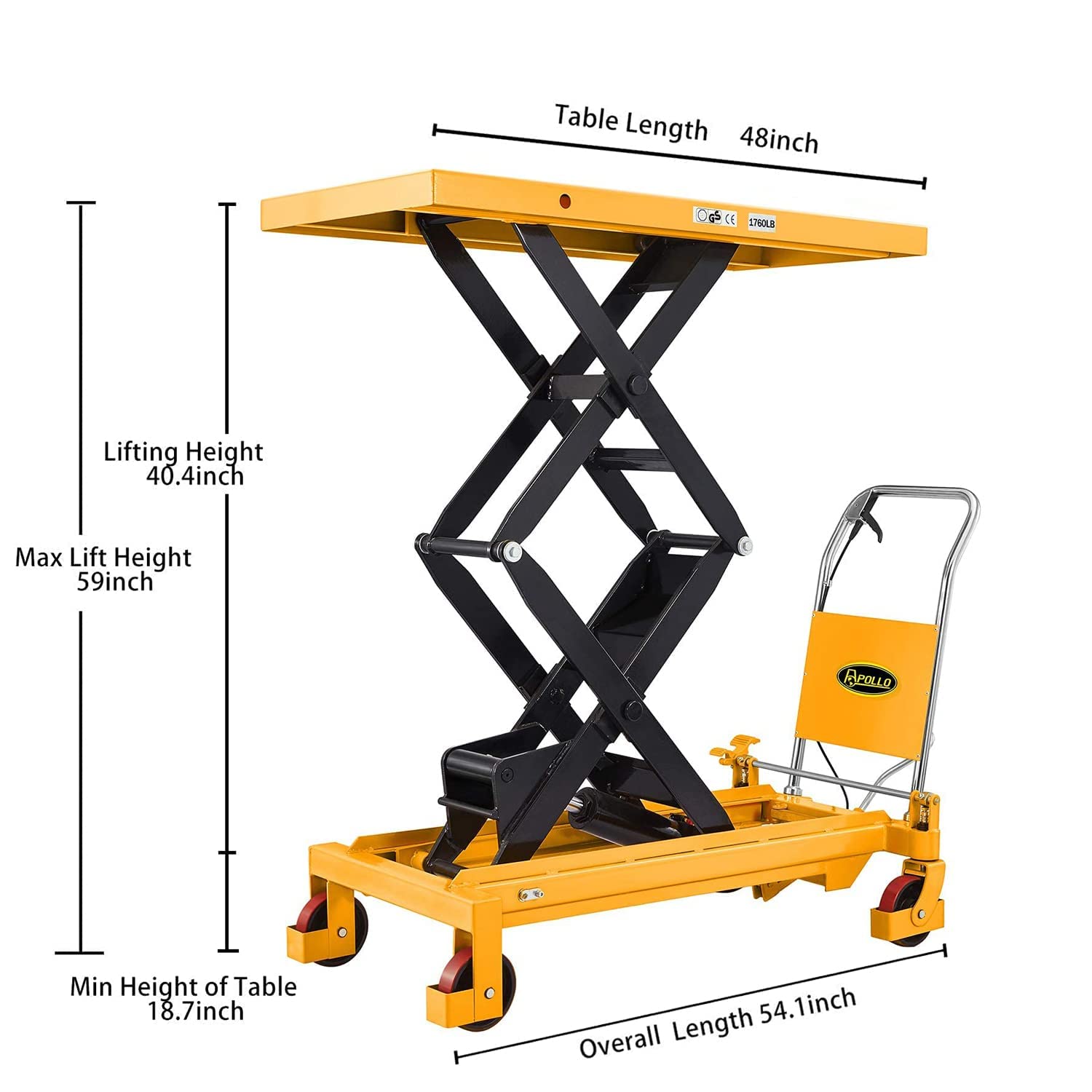 APOLLOLIFT Manual Pallet Stacker with Straddle Legs 2200lbs Capacity 63" Lift Height and Double Scissor Hydraulic Lift Table/Cart 1760lbs Capacity