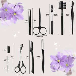 Eyebrow Kit for Women and Men. Eyebrow Grooming Kit Including: Eyebrow Brush, Eyebrow Razor, Eyebrow Comb, Eyebrow Scissors with Comb, Folding Eyebrow Knife, Scissors, Eyebrow Trimmer, Tweezers.