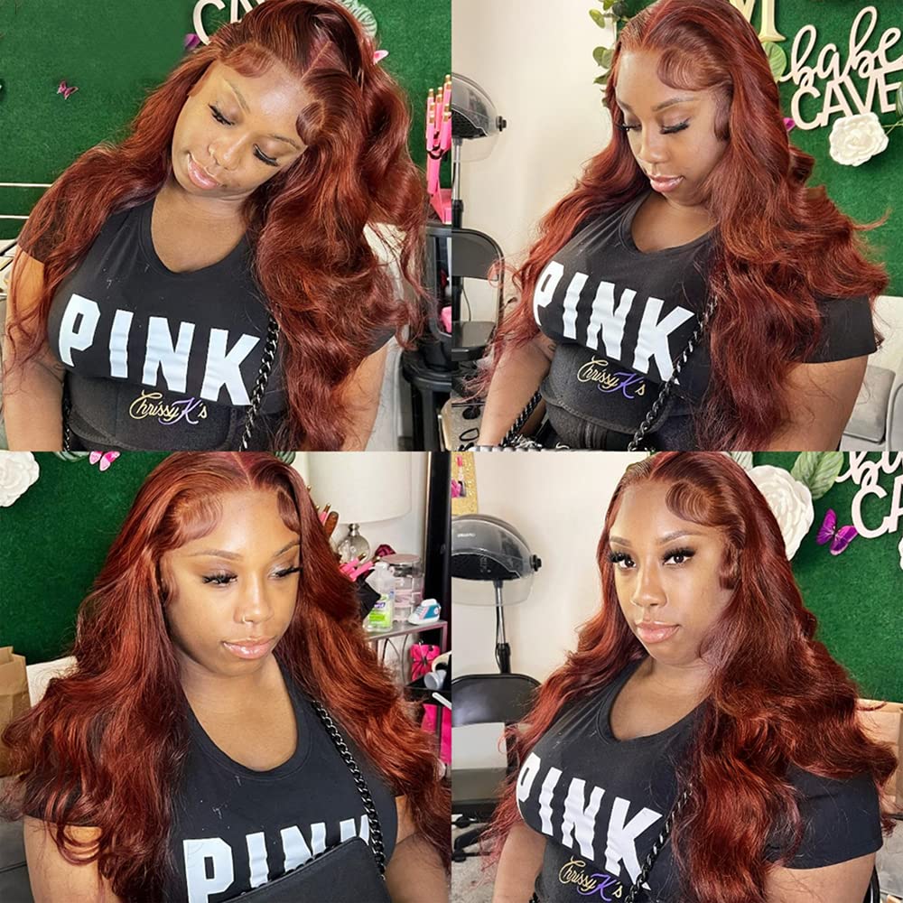 Reddish Brown Lace Front Wigs Human Hair Auburn Colored 13x6 HD Body Wave Frontal Wigs for Black Women 180 Density Copper Red Glueless Body Wave Lace Front Wig Human Hair Pre Plucked Baby Hair 24 Inch