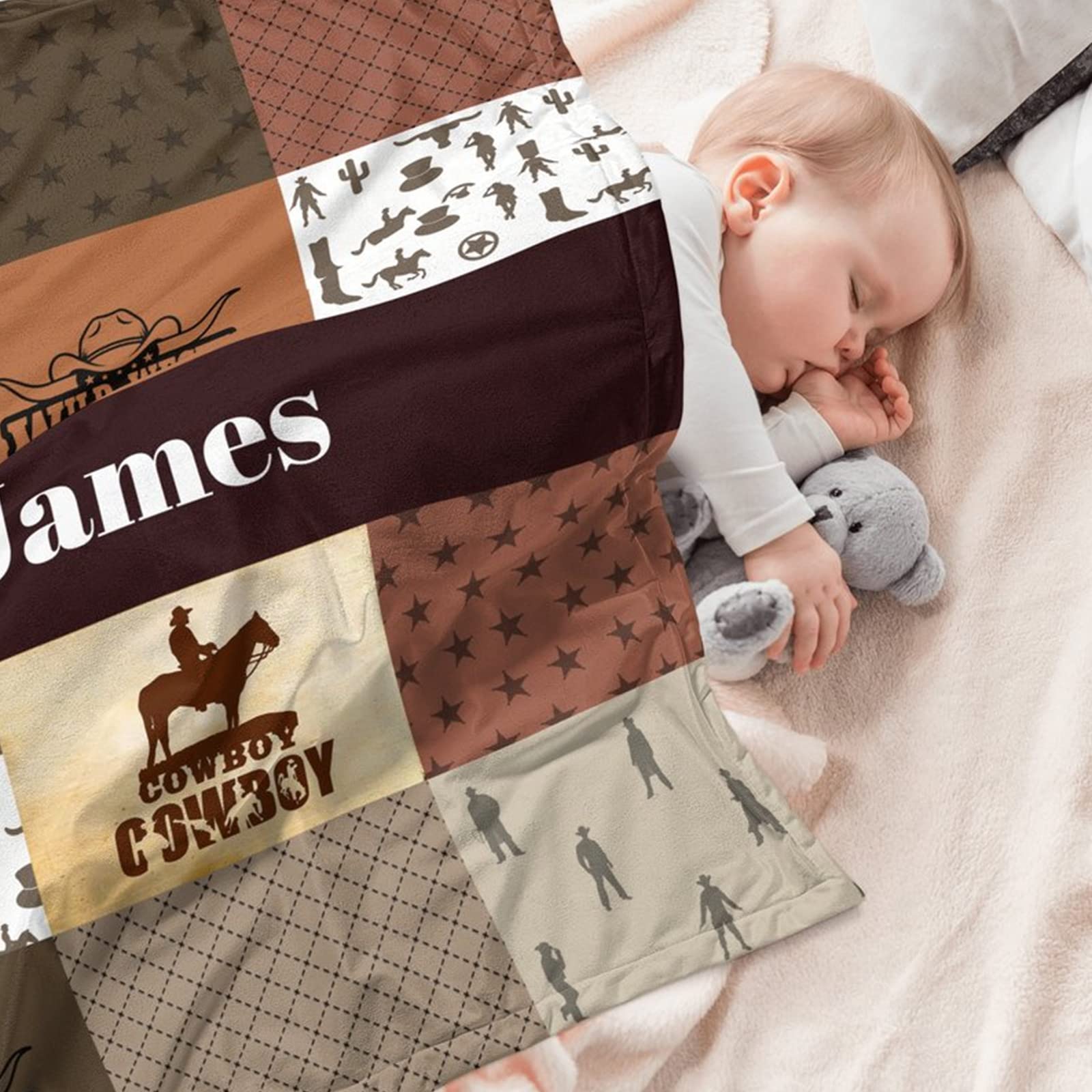 Munific Custom Baby Bedding Sets for Baby Boys, Personalized Baby Bedding Set with Name, Cowboy Nursery Bedding, 2 Piece Boy Bedding Sets, Name Comforter, Fitted Sheet for Babies