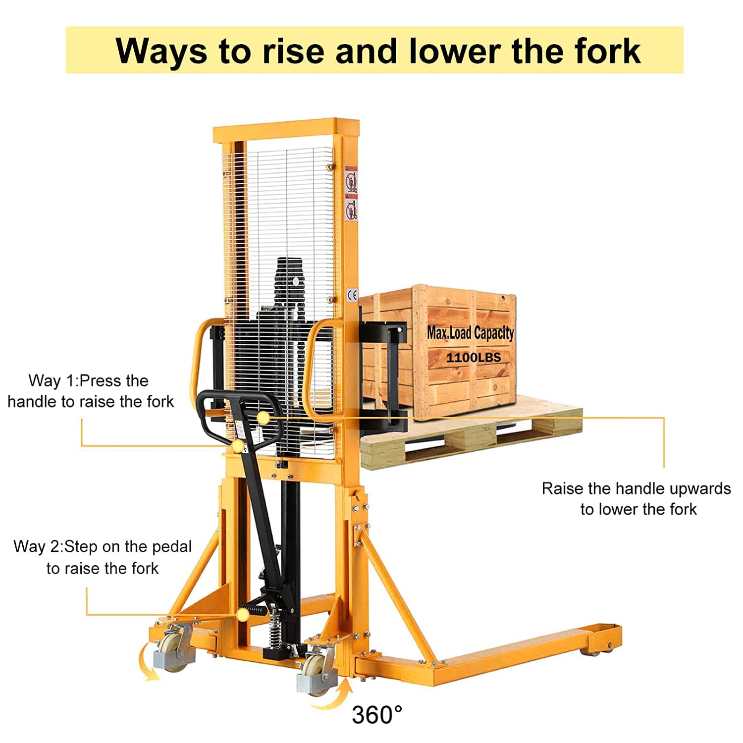 APOLLOLIFT Manual Pallet Stacker with Straddle Legs 2200lbs Capacity 63" Lift Height and Double Scissor Hydraulic Lift Table/Cart 1760lbs Capacity