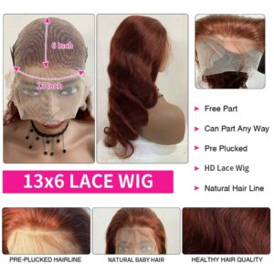 Reddish Brown Lace Front Wigs Human Hair Auburn Colored 13x6 HD Body Wave Frontal Wigs for Black Women 180 Density Copper Red Glueless Body Wave Lace Front Wig Human Hair Pre Plucked Baby Hair 24 Inch