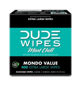 dude wipes - flushable wipes - 8 pack, 400 wipes - mint chill extra-large adult wet wipes - eucalyptus & tea tree oil - septic and sewer safe