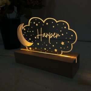 godmerch personalized luxury led night light moon star, kids room decor, nursery decor, newborn gifts, baby gift with name, bedroom light kids birthday gift, gift for daughter son