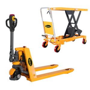 apollolift electric power lithium battery pallet jack truck 3300lb capacity 48" x27" and single scissor hydraulic lift table/cart 1760lbs capacity 39.4" lifting height