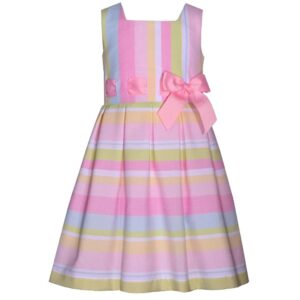 bonnie jean baby girl's easter dress - pastel spring dress for baby, toddler, little and big girls, pastel stripe, 6