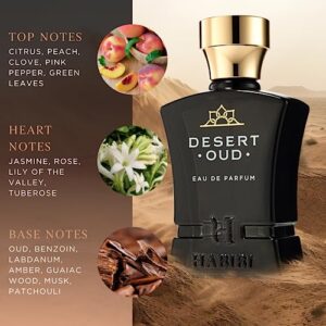 H HABIBI Desert Oud Arabian Fragrance for Men - Floral, Woody, Patchouli Cologne for Men - Warm, Sweet & Spicy Niche Eau de Parfum Men - Blended with Rare Exotic Notes Made In USA