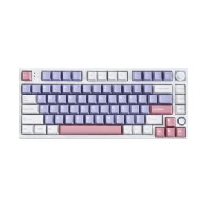 keymecher ks75t 75% mechanical keyboard with volume knob, tri-mode hot swappable gaming keyboard, rgb backlit, bluetooth, 2.4g connection with silver switches