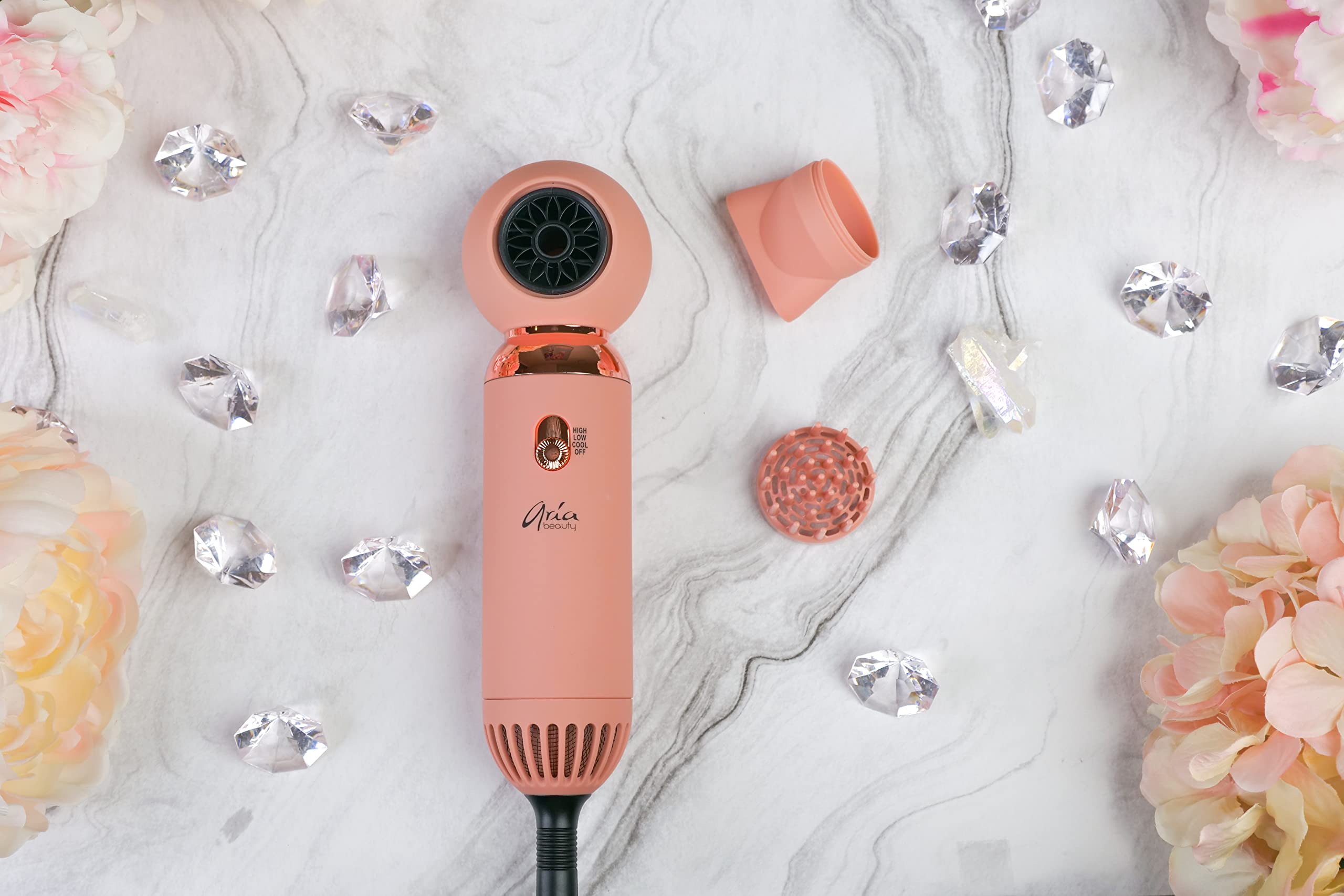 Aria Beauty Too Cute Compact Hair Dryer - Lightweight, Portable Blow Dryer with High or Low Settings - Negative Ionic Technology - Rose Gold - 1 pc