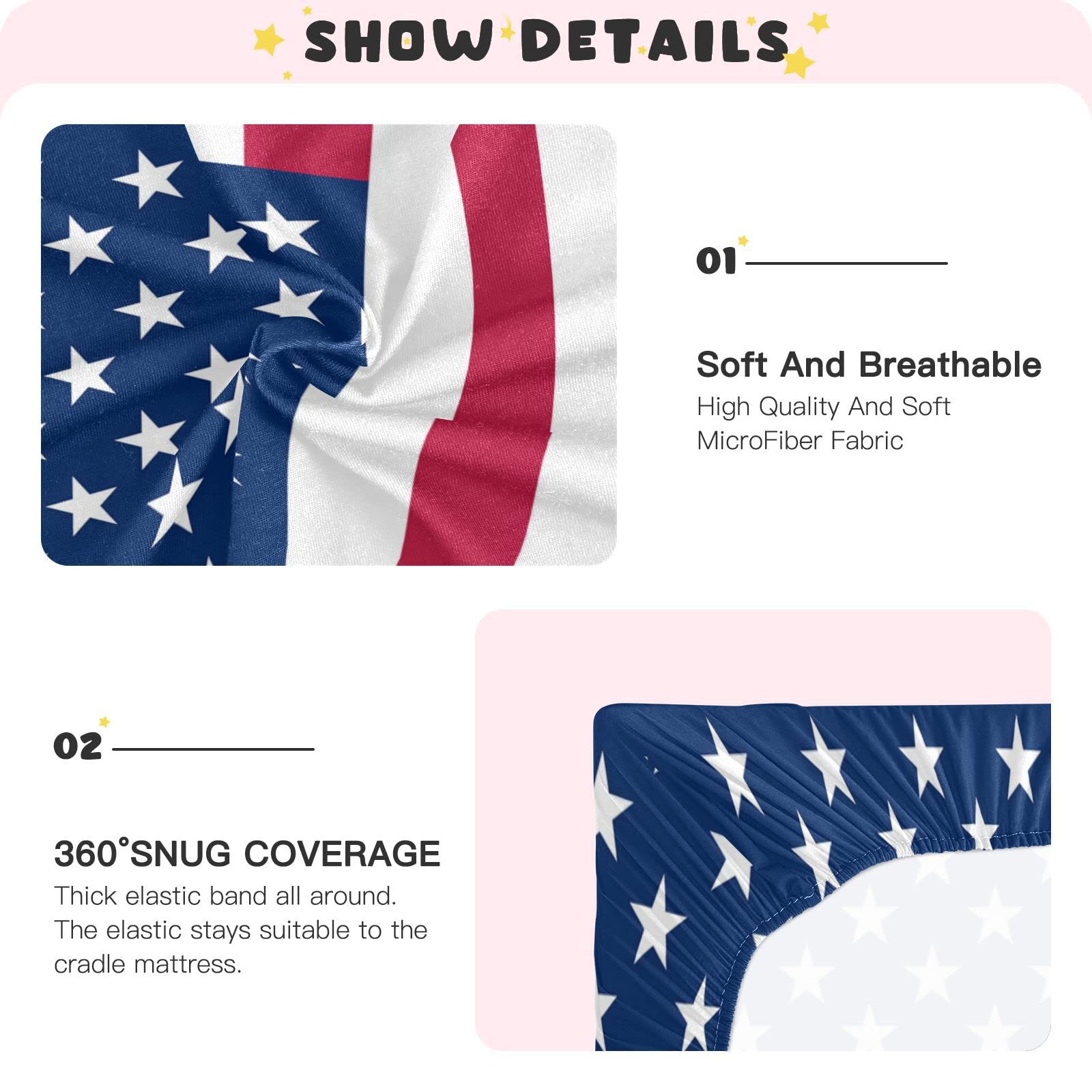 Kigai American Flag Crib Sheets for Boys or Girls,Soft and Breathable Crib Sheets 28x52 Inch