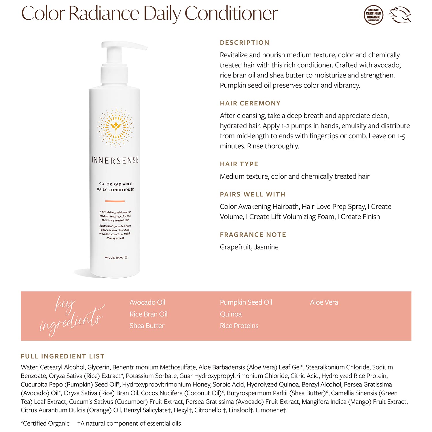 INNERSENSE Organic Beauty - Natural Color Awakening Hairbath Shampoo + Color Radiance Conditioner | Non-Toxic, Cruelty-Free, Clean Haircare (10 fl oz | 296 ml)