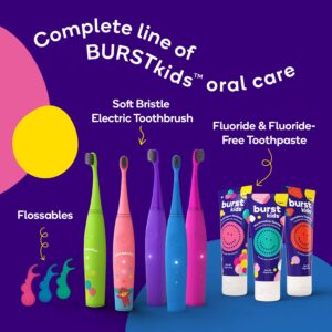 BURSTkids Flossables Kids Flossers - Kids Floss Picks with Ergonomic Design, No-Slip Grip, Smiley Face and Fun Colors - Toddler & Kids Dental Floss Ages 3+ - Strawberry Aroma - 1 Pack (90 Count)