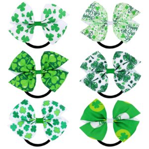 whaline 12pcs st. patrick's day bow hair ponytail holders shamrock clover prints bow hair scrunchies green white hair ties irish holiday elastic hair bands for women girls teens hair accessories