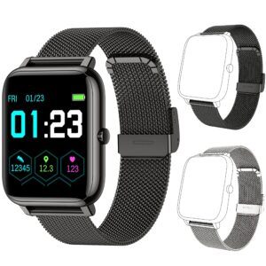 kalinco smart watch, fitness tracker with heart rate monitor, blood pressure, blood oxygen tracking and 2-pack smart watch replacement bands for p22