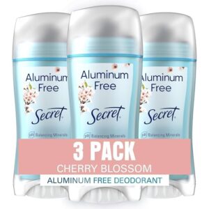 secret aluminum free deodorant for women, 48hr odor protection, free of parabens dyes talc & baking soda, cherry blossom scent, 2.4 oz (pack of 3)