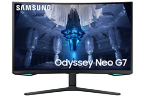 samsung 32" odyssey neo g7 4k uhd 165hz 1ms g-sync 1000r curved gaming monitor, quantum hdr2000, amd freesync premium pro, ultrawide game view, displayport, hdmi, black, 2022 (renewed)