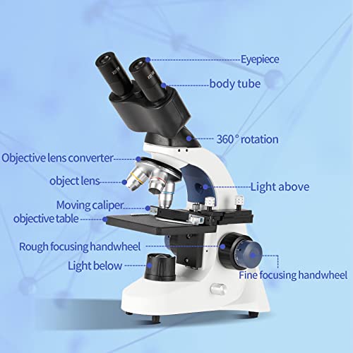 Binocular Microscope Adults 40X-1000X led Illumination Professional Compound Microscope for Kids Students Electric Eyepiece, Slides，Mobile Phone Holder…