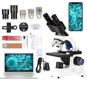 Binocular Microscope Adults 40X-1000X led Illumination Professional Compound Microscope for Kids Students Electric Eyepiece, Slides，Mobile Phone Holder…