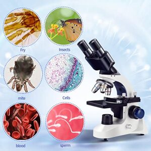 Binocular Microscope Adults 40X-1000X led Illumination Professional Compound Microscope for Kids Students Electric Eyepiece, Slides，Mobile Phone Holder…