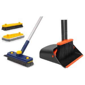 broom and dustpan set for home, tub tile scrub brush 3 in 1 shower brush